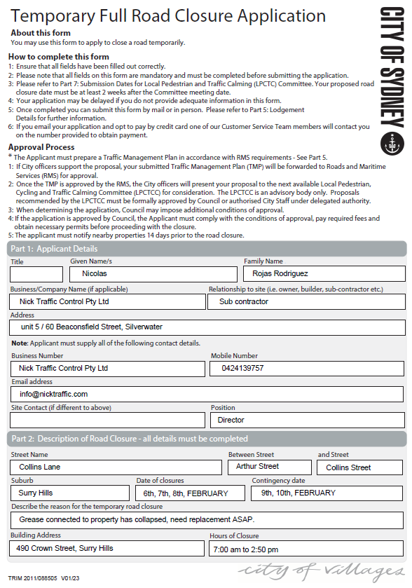 COUNCIL PERMITS APPLICATIONS – Nick Traffic